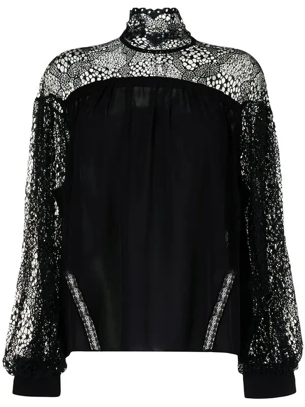IRO PARIS Lace-embellished High Neck Blouse - Black