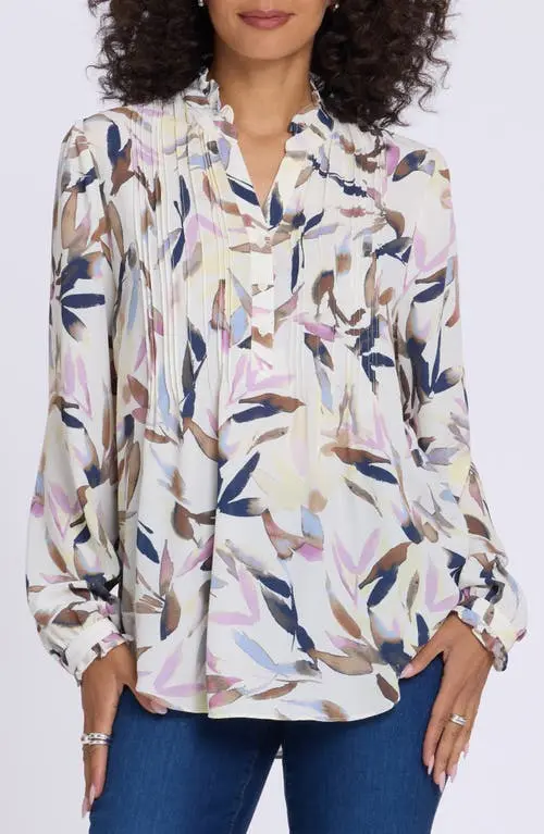 NYDJ Pleated Yoke Peasant Blouse - Leaflets Ivory