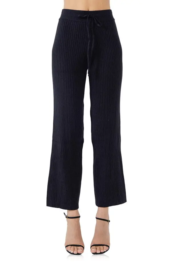 Endless Rose Ribbed Drawstring Pants - Black