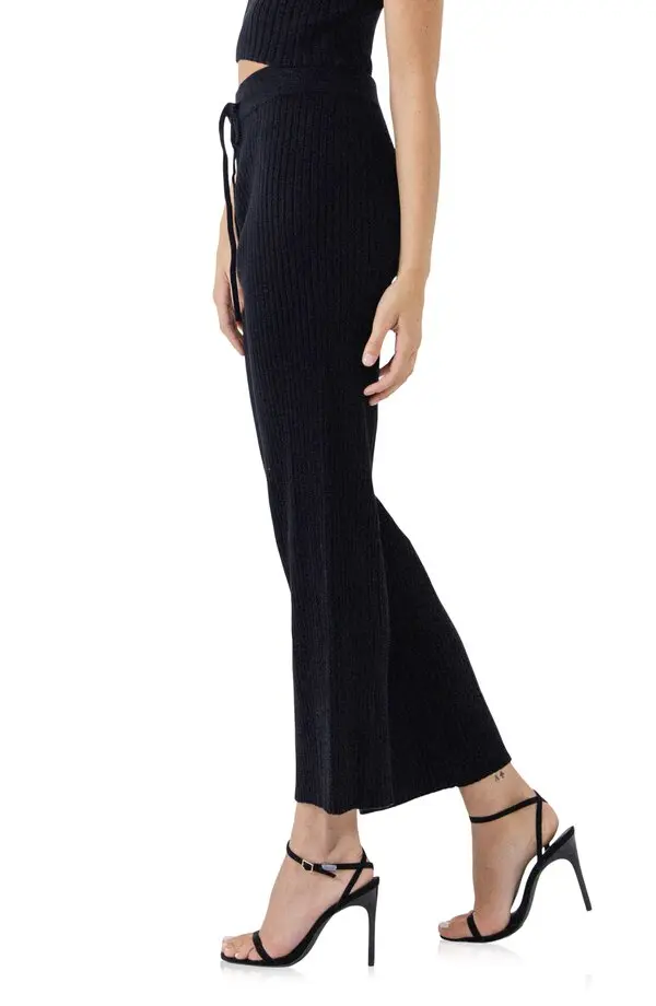 Endless Rose Ribbed Drawstring Pants - Black