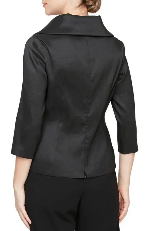 Alex Evenings Tie Waist Brushed Satin Top - Black
