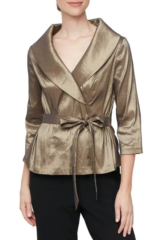 Alex Evenings Tie Waist Brushed Satin Top - Bronze