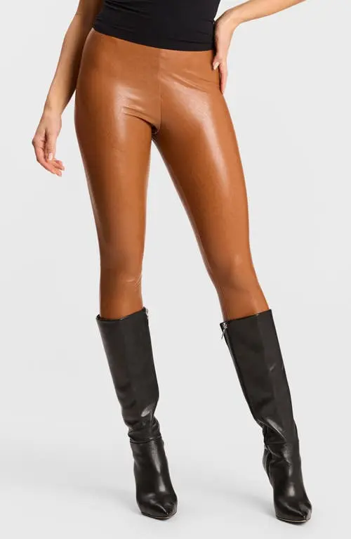Commando Control Top Faux Leather Leggings - Cognac