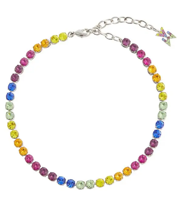 Amina Muaddi Tennis Embellished Anklet - Multicoloured