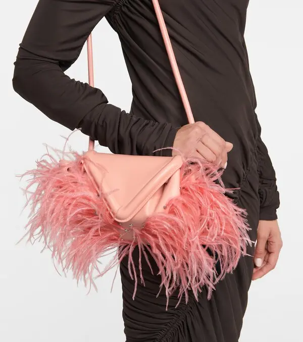 Bottega Veneta Beak Feather-Trimmed Leather Crossbody Bag - Orange