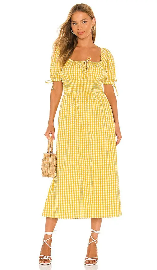 Faithfull The Brand Flora Midi Dress In Yellow In Mari Check Print - 74%  Off | Editorialist