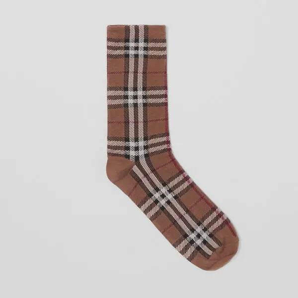 Burberry Vintage Check Intarsia Cotton Cashmere Blend Socks - Dark Birch Brown