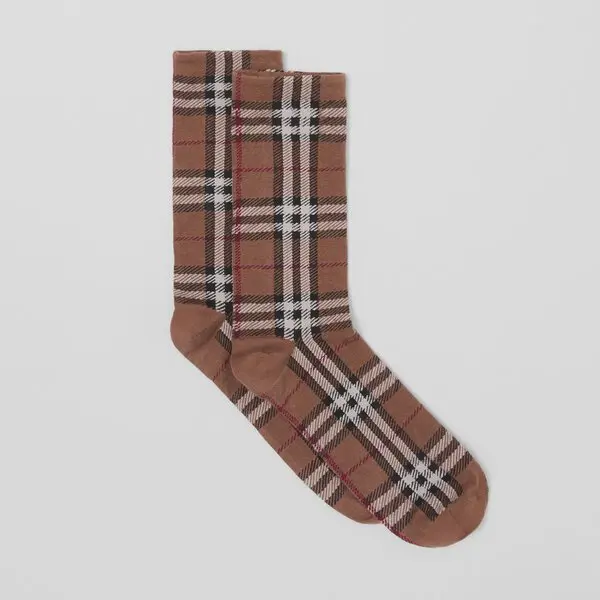 Burberry Vintage Check Intarsia Cotton Cashmere Blend Socks - Dark Birch Brown