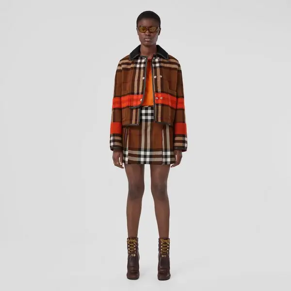 Burberry Pleated Check Wool Mini Kilt - Dark Birch Brown