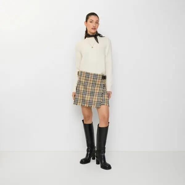 Burberry Pleated Check Wool Mini Kilt