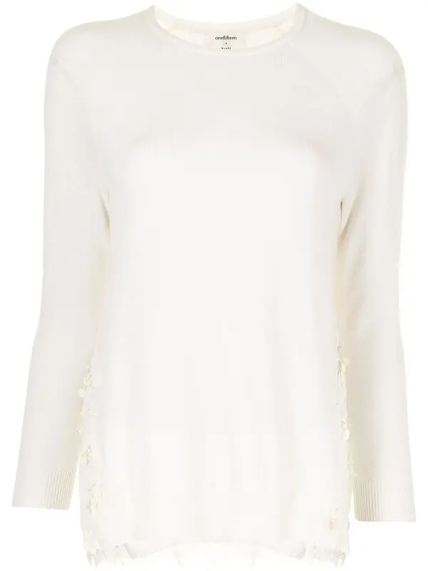 ONEFIFTEEN Floral Lace-detail Wool-blend Top