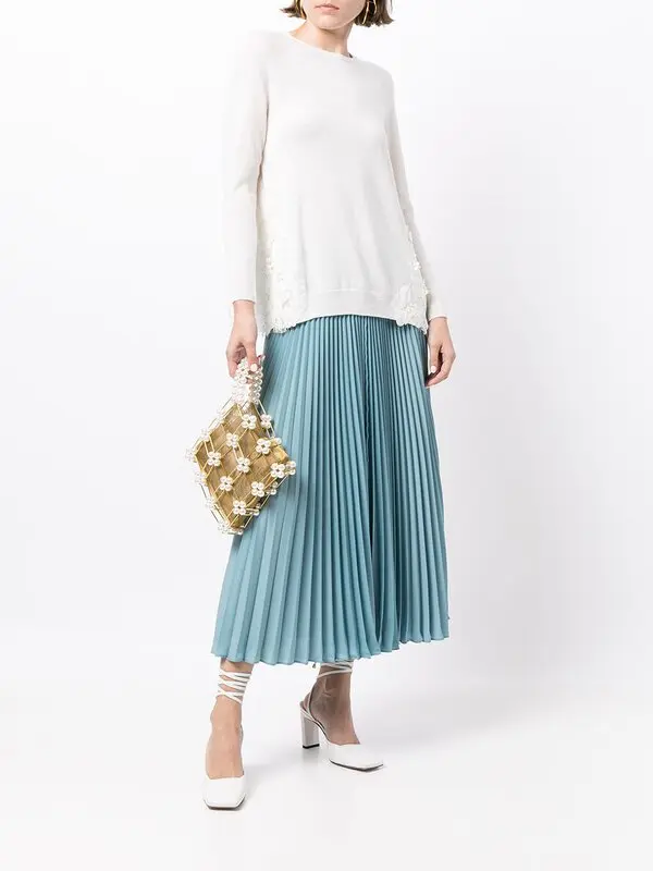 ONEFIFTEEN Floral Lace-detail Wool-blend Top