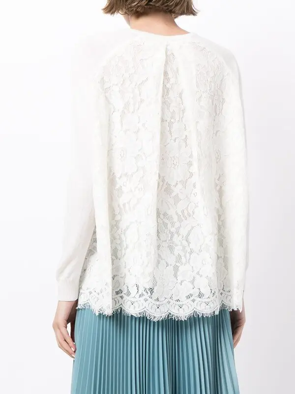 ONEFIFTEEN Floral Lace-detail Wool-blend Top