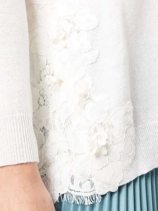 ONEFIFTEEN Floral Lace-detail Wool-blend Top