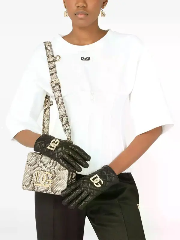 Dolce & Gabbana Dg Logo Quilted Leather Gloves - Black