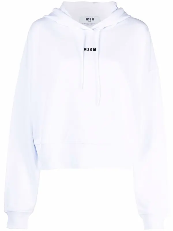 MSGM Cropped Logo Hoodie - White
