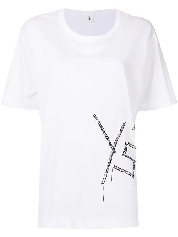 Y’s Embroidered Fire-print T-shirt - White