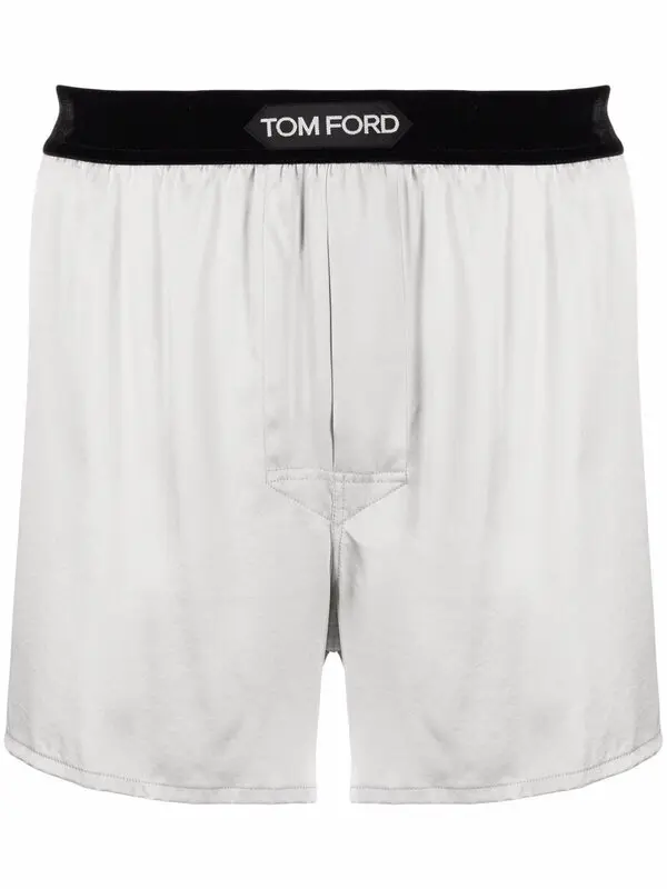 TOM FORD Logo-waistband Silk Boxers - Grey