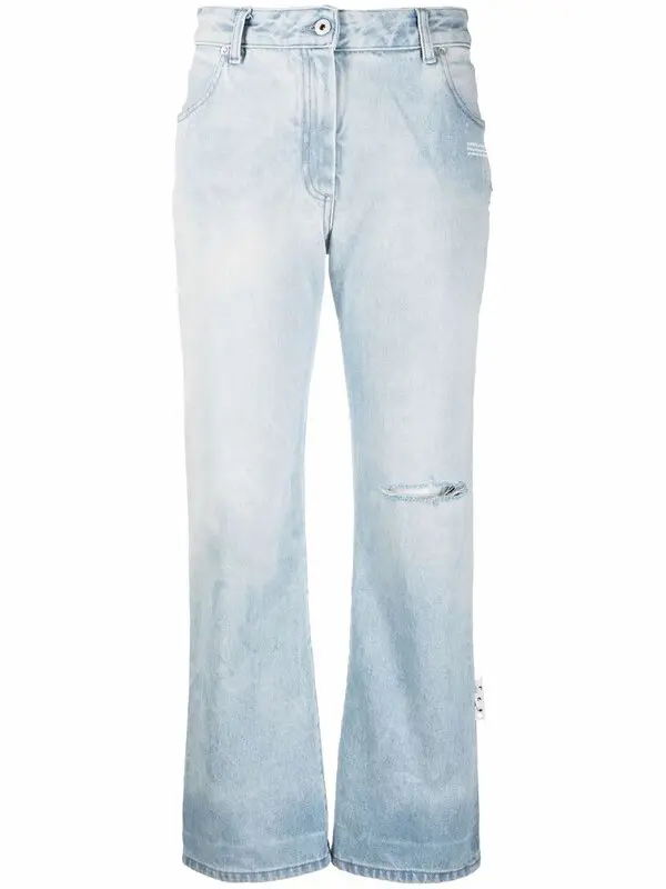 Off-White High-rise Distressed Straight-leg Jeans