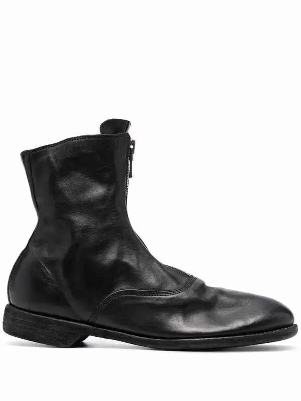 Guidi Leather Zip-up Ankle Boots - Black