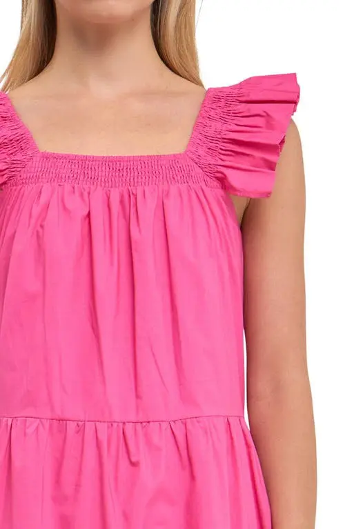 English Factory Ruffle Detail Midi Dress - Fuchsia