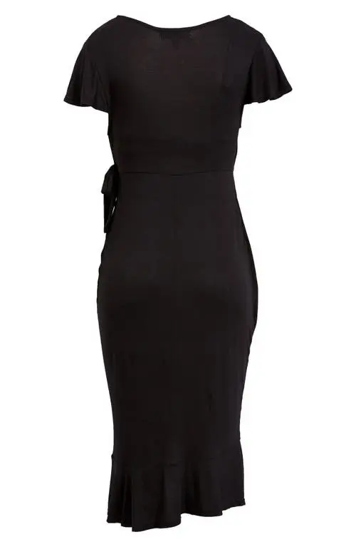 FOURTEENTH PLACE Flutter Sleeve Wrap Maternity Dress