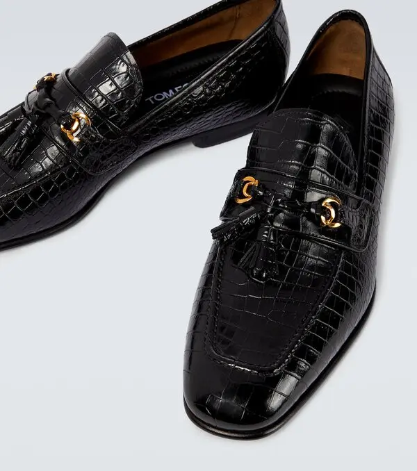 Tom Ford Sean Croc-Effect Leather Loafers In Black - 40% Off  display picture 1