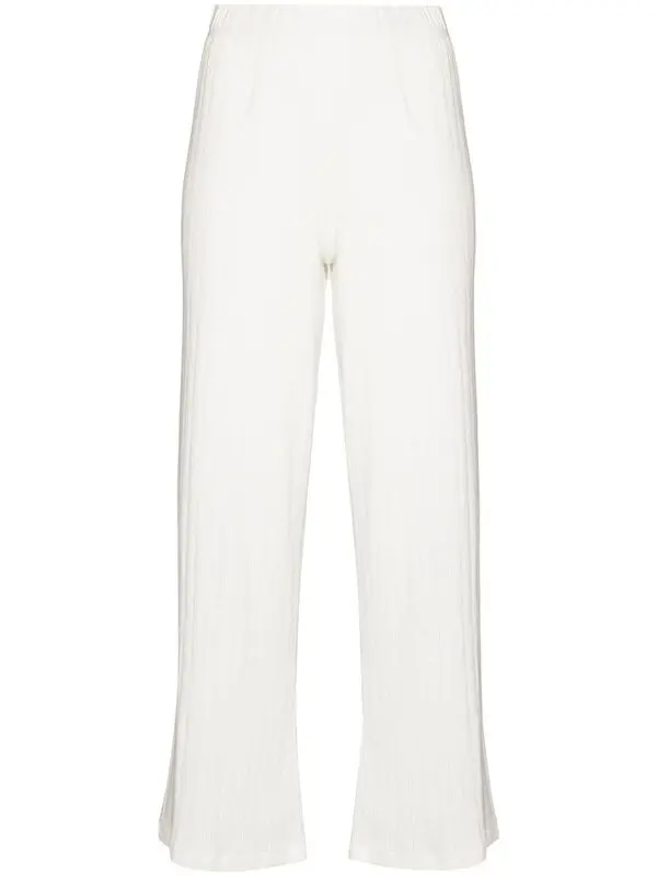 LESET Pointelle Cotton Cropped Trousers - White