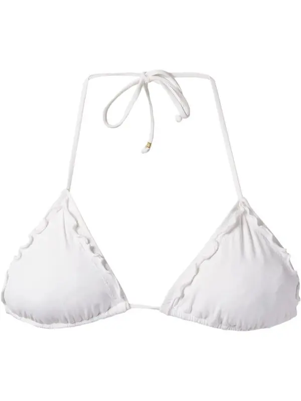 AMIR SLAMA Ruffled Trim Triangle Bikini Top - White