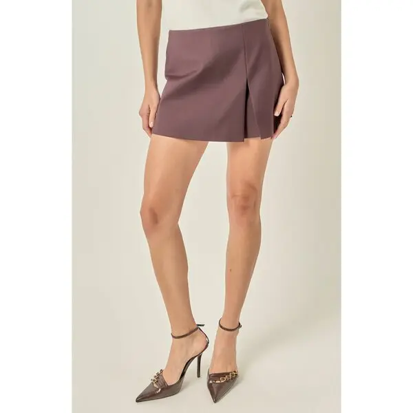 English Factory Slit Detail Skort - Chocolate Brown