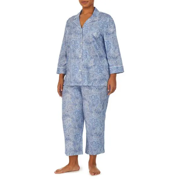 Ralph Lauren Knit Crop Pajamas - Blue Paisley