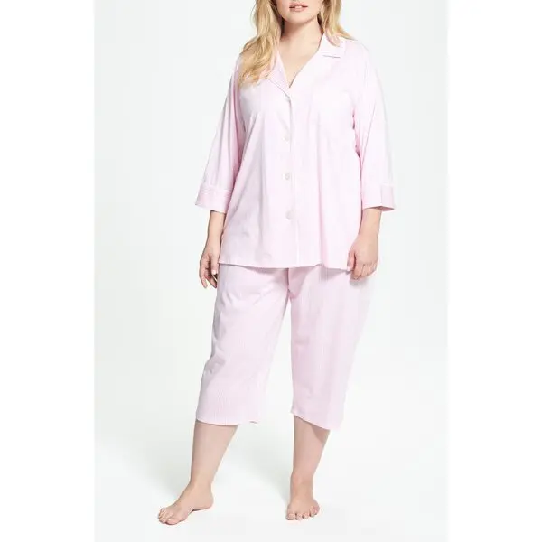 Ralph Lauren Knit Crop Pajamas - Lagoon Pink/white Stripe