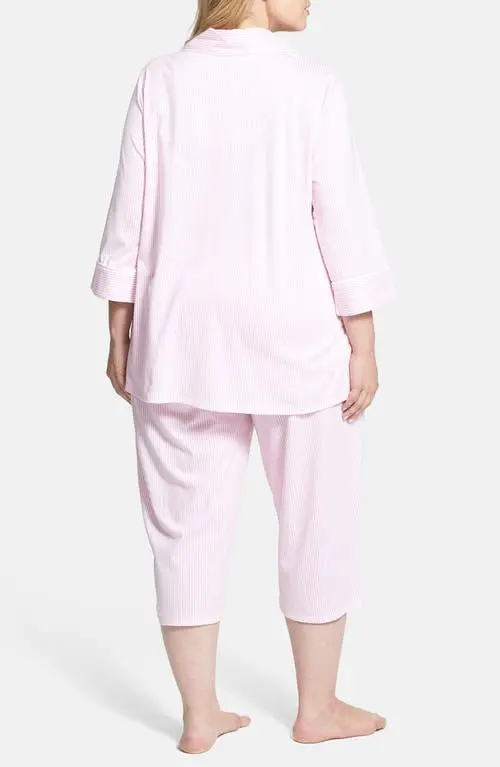 Ralph Lauren Knit Crop Pajamas - Lagoon Pink/white Stripe