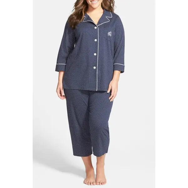 Ralph Lauren Knit Crop Pajamas - Madeleine Navy/white Dot