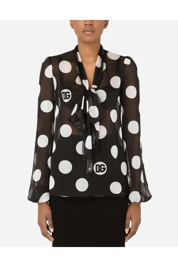 Dolce & Gabbana Chiffon Pussy-bow Shirt With Polka-dot Print