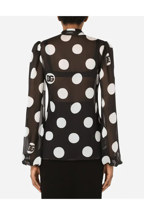 Dolce & Gabbana Chiffon Pussy-bow Shirt With Polka-dot Print