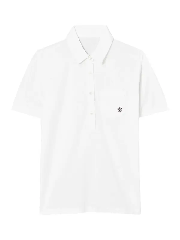 Tory Burch Mercerized Cotton Printed Polo - Tory Navy / Snow White