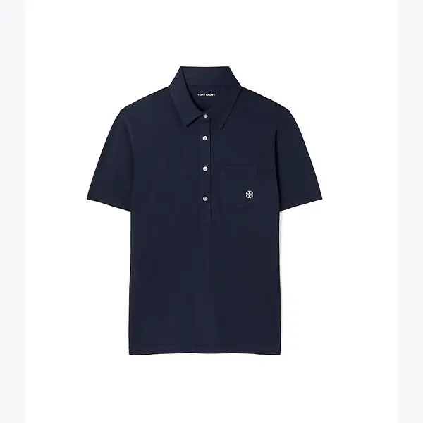 Tory Burch Mercerized Cotton Printed Polo - Tory Navy / Snow White