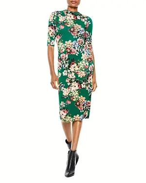 Alice + Olivia Delora Fitted Mock Neck Dress - Cloud Dancer Dark Teal |  Editorialist