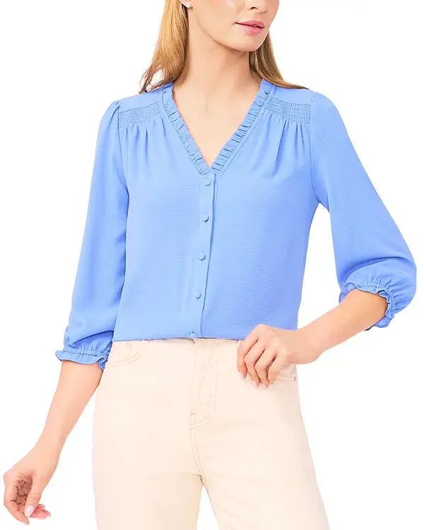 CECE DUPRAZ Ruffle Trim Blouse - Bellflower Blue