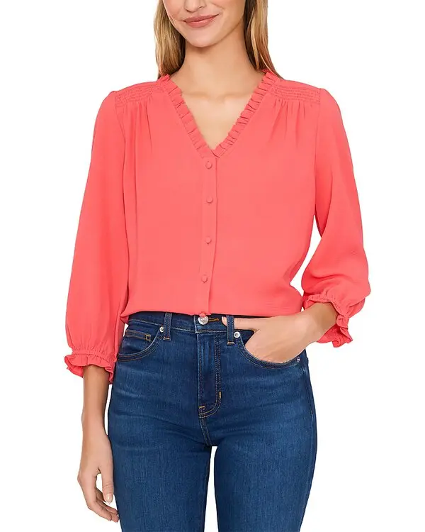 CECE DUPRAZ Ruffle Trim Blouse - Calypso Coral