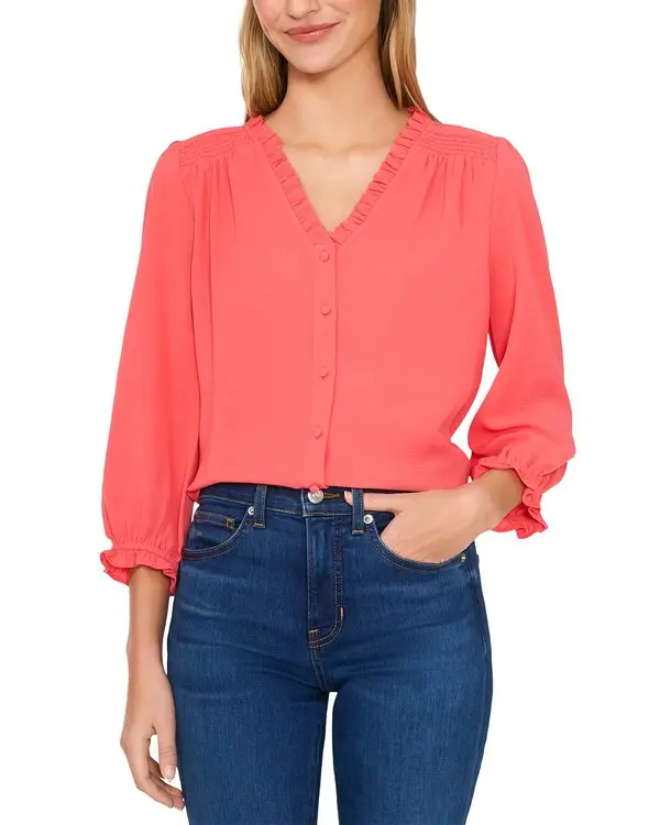 CECE DUPRAZ Ruffle Trim Blouse - Calypso Coral