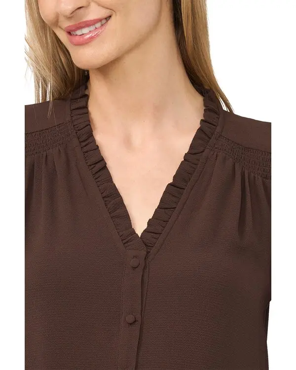 CECE DUPRAZ Three Quarter Sleeve V-neck Blouse With Ruffle Detail