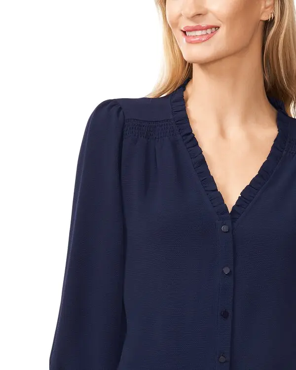 CECE DUPRAZ Three Quarter Sleeve V-neck Blouse With Ruffle Detail