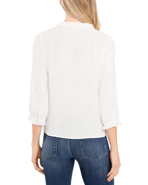 CECE DUPRAZ Three Quarter Sleeve V Neck Blouse With Ruffle Detail