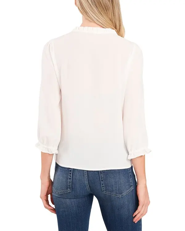 CECE DUPRAZ Three Quarter Sleeve V Neck Blouse With Ruffle Detail