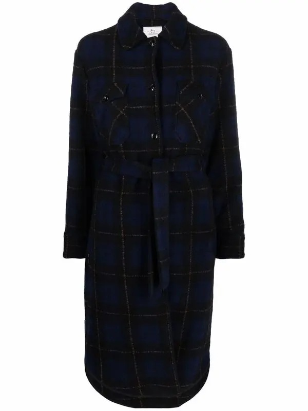 Woolrich Tartan-check Virgin Wool Coat - Blue