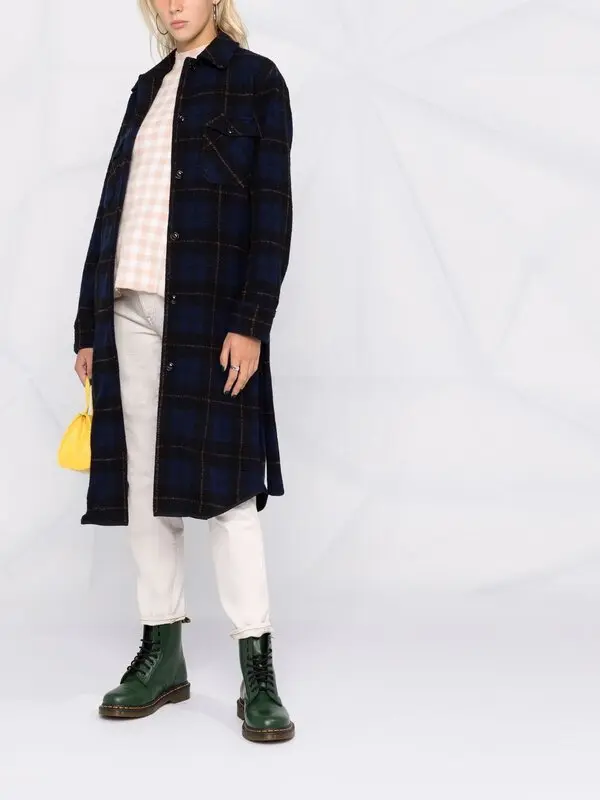 Woolrich Tartan-check Virgin Wool Coat - Blue