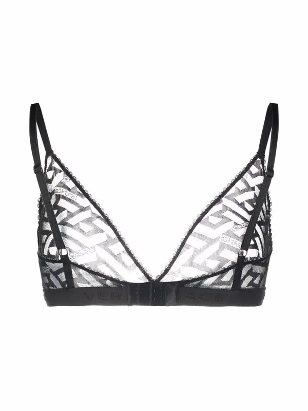 Versace Greca Signature Tulle Bralette - Black