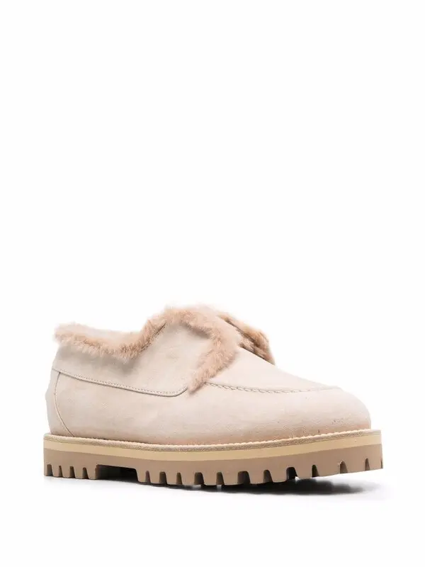 LE SILLA Shearling-lined Suede Loafers - Neutrals